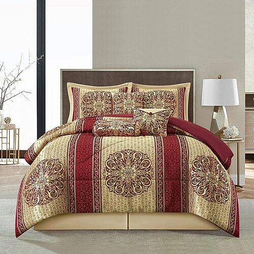 Stratford Park Myhand Medallion 7-Pc. Comforter Set  California King - Gold  Wine