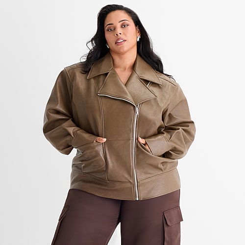 Click here for Ashley Graham Womens Plus Faux Leather Midweight M... prices