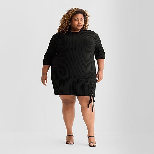 Click here for Ashley Graham Womens Plus Long Sleeve Sweater Dres... prices