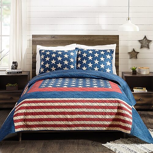 Modern Heirloom Americana Patch 3-pc. Reversible Quilt Set  One Size  Blue