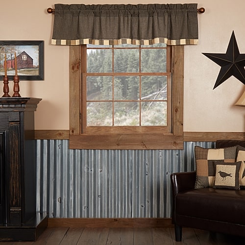 Vhc Brands Kettle Grove Patchwork Rod Pocket Tailored Valance  One Size  Black