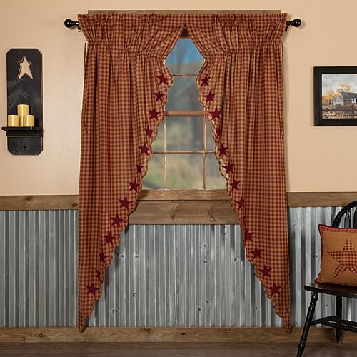 Vhc Brands Country Star Prairie Rod Pocket Embellished Light-Filtering Set of 2 Curtain Panel  One Size  Red