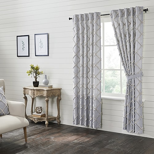 Vhc Brands Frayed Lattice Rod Pocket Light-Filtering Set of 2 Curtain Panel  One Size  Gray
