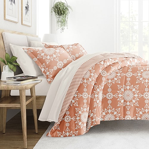 ienjoy Home Bedding Bundle Patterned 7-Piece Comforter Set  King - Daisy Medallion Clay