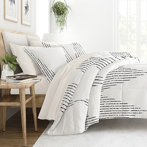 ienjoy Home Bedding Bundle Patterned 7-Piece Comforter Set  Full - Diamond Stripe Gray