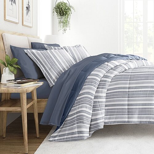 ienjoy Home Bedding Bundle Patterned 7-Piece Comforter Set  Full - Farmhouse Dreams Navy