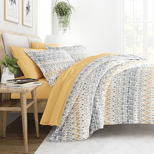 ienjoy Home Bedding Bundle Patterned 7-Piece Comforter Set  California King - Mayan Stamp Gray