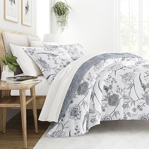 ienjoy Home Bedding Bundle Patterned 5-Piece Comforter Set  Twin - Molly Botanicals Light Blue