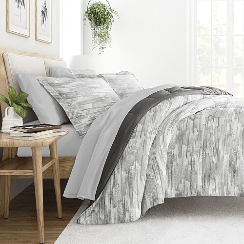 ienjoy Home Bedding Bundle Patterned 7-Piece Comforter Set  Queen - Textured Stripe Gray