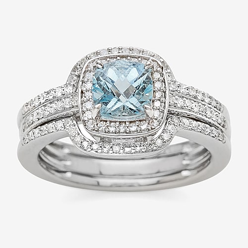 Click here for Genuine Aquamarine and 3/8 CT. T.W. Diamond Sterli... prices