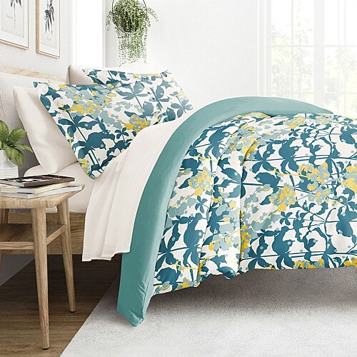 ienjoy Home Bedding Bundle Patterned 8-Piece Comforter with Duvet Cover Set  Full - Boho Flower Teal