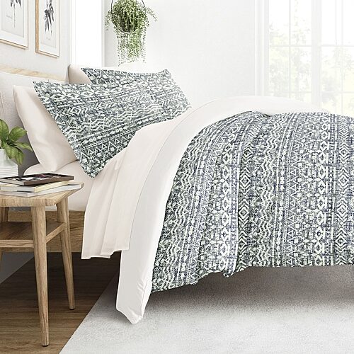 ienjoy Home Bedding Bundle Patterned 8-Piece Comforter with Duvet Cover Set  Queen - Modern Rustic Navy