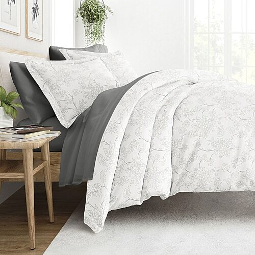 ienjoy Home Bedding Bundle Patterned 8-Piece Comforter with Duvet Cover Set  Queen - Vines Gray