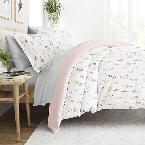 ienjoy Home Bedding Bundle Patterned 8-Piece Comforter with Duvet Cover Set  Queen - Wildflower Pink