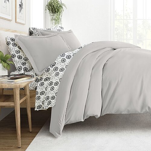 ienjoy Home Bedding Bundle 6-Piece Comforter with Duvet Cover Set  Twin - Make a Wish Light Gray