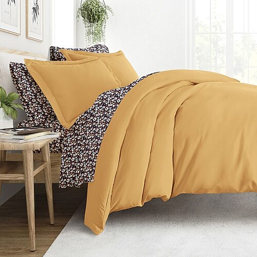 ienjoy Home Bedding Bundle 8-Piece Comforter with Duvet Cover Set  Queen - Floral Dream Gold