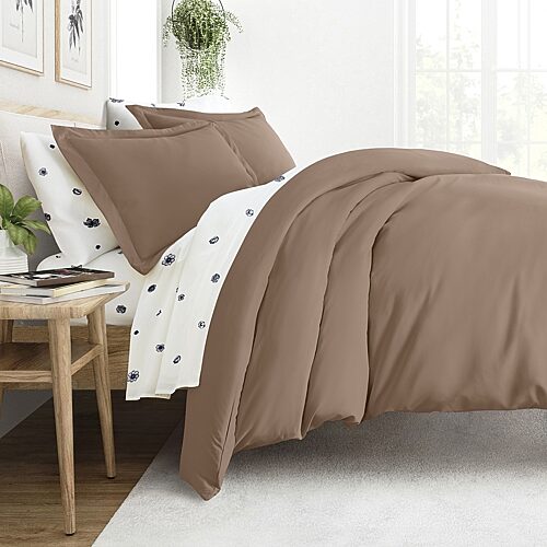 ienjoy Home Bedding Bundle 8-Piece Comforter with Duvet Cover Set  Queen - Indigo Flowers Taupe