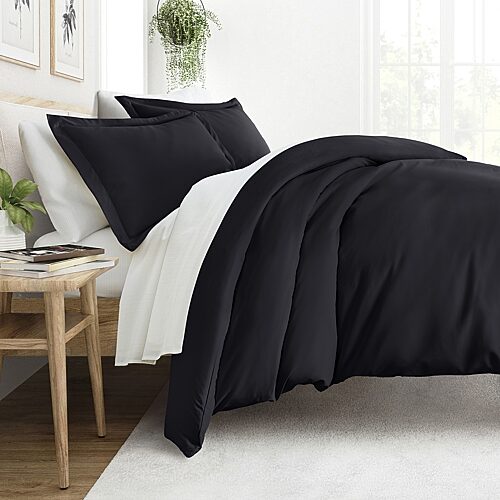 ienjoy Home Bedding Bundle 8-Piece Comforter with Duvet Cover Set  Queen - Pinstriped Black