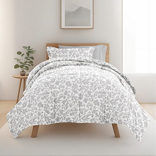 ienjoy Home Patterned Dorm 8-Piece Comforter Set  Twin Xl - Abstract Garden Light Gray