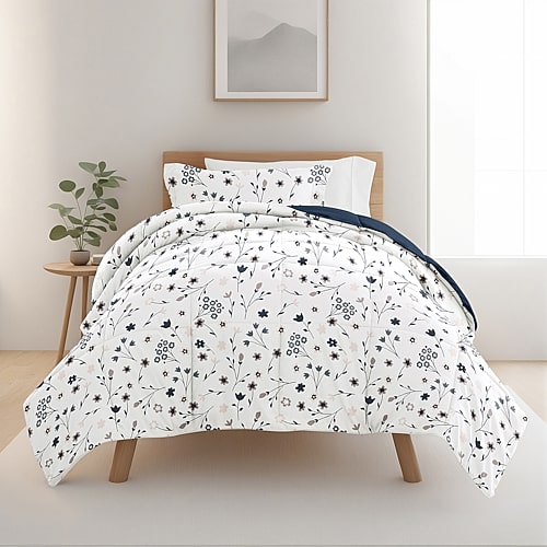 ienjoy Home Patterned Dorm 8-Piece Comforter Set  Twin Xl - Forget Me Not Navy