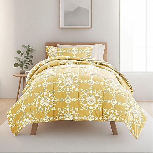 ienjoy Home Patterned Dorm 8-Piece Comforter Set  Twin Xl - Daisy Medallion Yellow