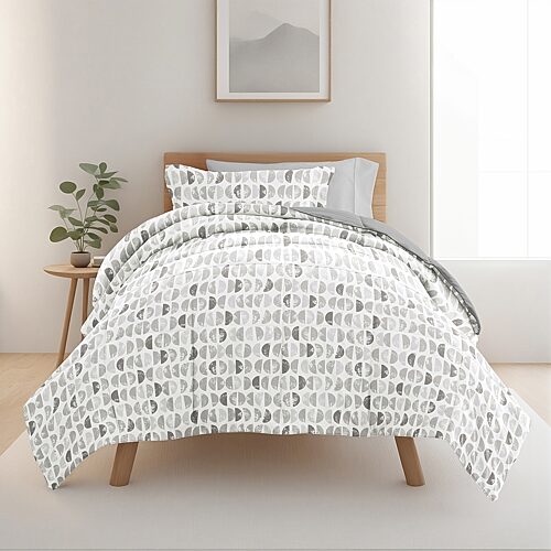ienjoy Home Patterned Dorm 8-Piece Comforter Set  Twin Xl - Moonlight Stars Light Gray