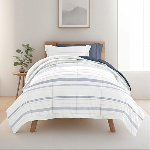 ienjoy Home Patterned Dorm 8-Piece Comforter Set  Twin Xl - Stitched Stripe Stone