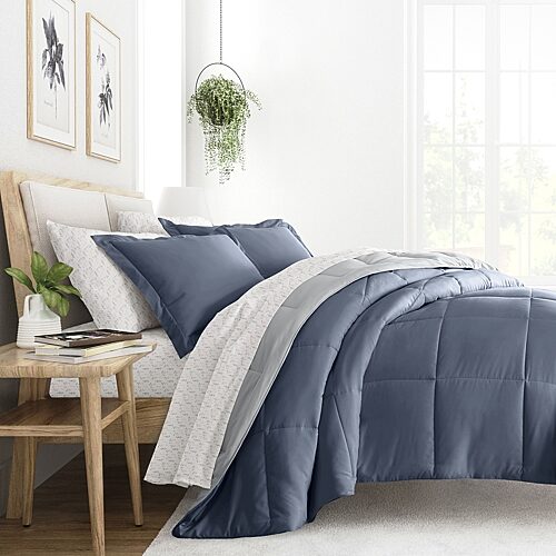 ienjoy Home Bedding Bundle Reversible Pattern 7-Piece Comforter Set  California King - Painted Meadow Stone  Light Gray