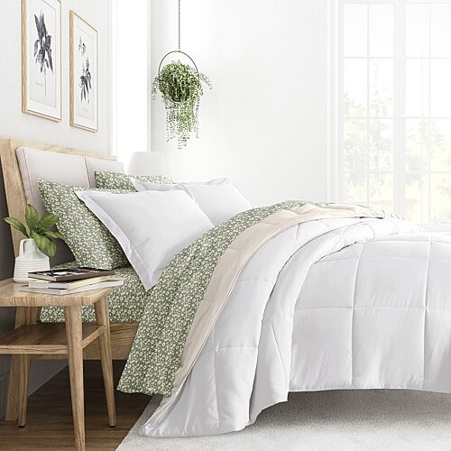 ienjoy Home Bedding Bundle Reversible Pattern 7-Piece Comforter Set  Queen - Floral Dream White  Ivory