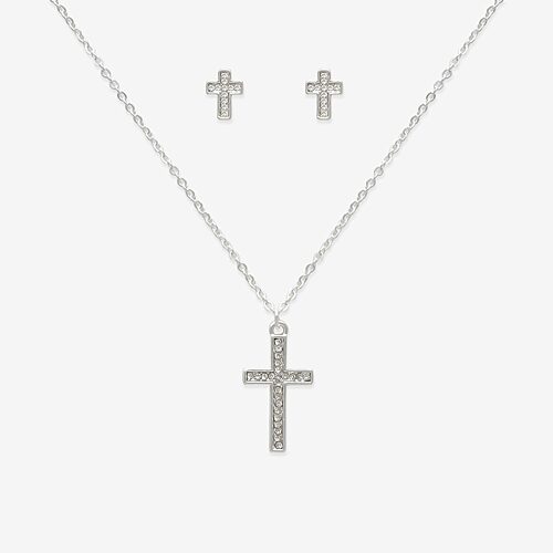 Click here for Bijoux Bar Silver Tone Womens Glass Cross 2-pc. Je... prices