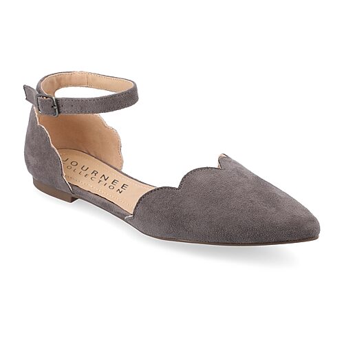 Journee Collection Womens Lana Scalloped Edge Ankle Strap Flats - Grey