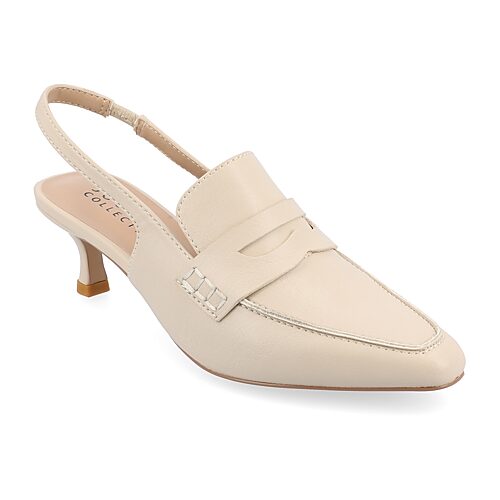 Journee Collection Womens Amory Tailored Kitten Heel Slingback Pumps - Beige
