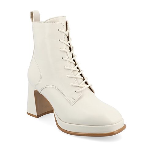 Journee Collection Womens Kalindi Block Heel Combat Booties - Bone