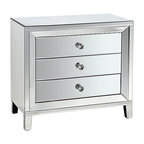 Click here for 3 Drawer Mirrored Accent Chest with Tapered Feet... prices