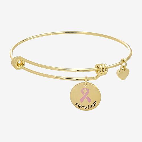 Sparkle Allure Breast Cancer Awareness Womens Link 14K Gold Over Brass Round Bangle Bracelet  One Size