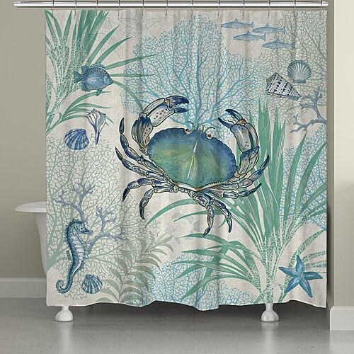 Click here for Laural Home Blue Crab Shower Curtain  One Size  Bl... prices