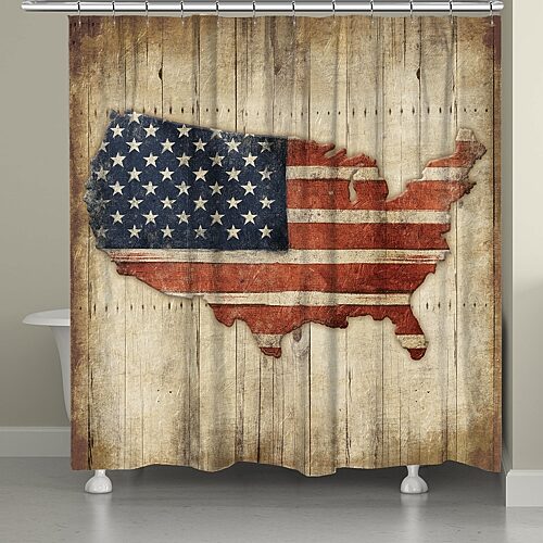 Click here for Laural Home Wooden Flag Shower Curtain  One Size... prices