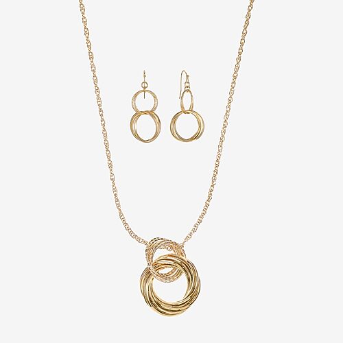 Click here for Liz Claiborne Textured Pendant Necklace And Drop E... prices