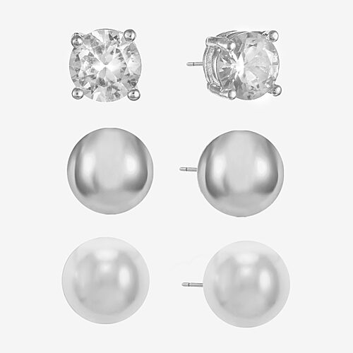 Click here for Monet Simulated Pearl and Crystal Silver-Tone 3 pr... prices