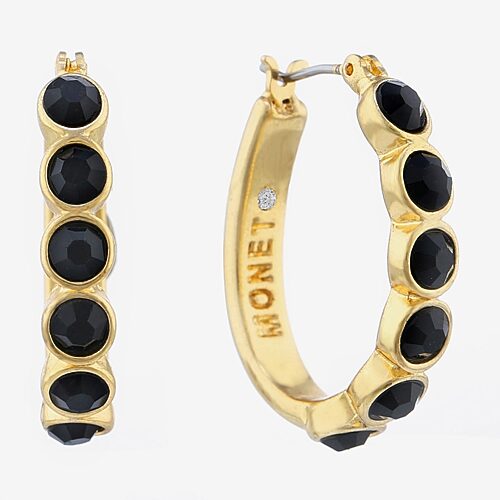 Click here for Monet Gold-Tone Black Hoop Earrings  One Size  Bla... prices