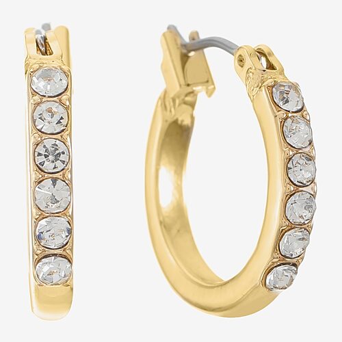Liz Claiborne Gold-Tone Crystal Small Hoop Earrings  One Size  Yellow