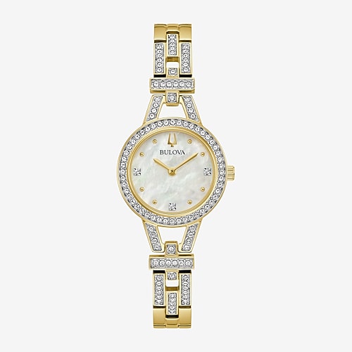 Click here for Bulova Crystal Womens Crystal Accent Gold Tone Sta... prices