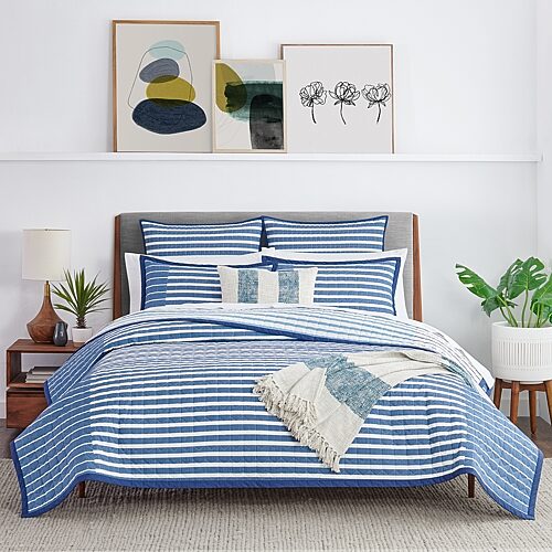 Click here for Fieldcrest Panel Stripe Quilt  One Size  Blue prices