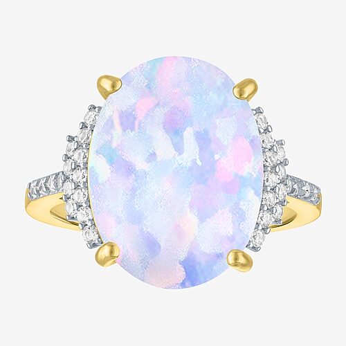 Click here for Womens Lab Created White Opal 14K Gold Over Silver... prices