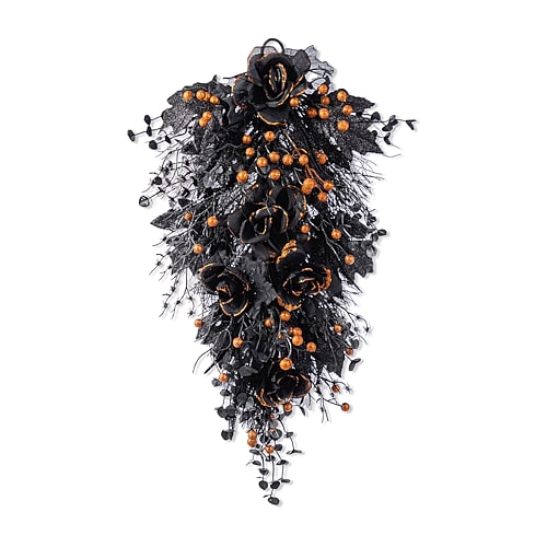 Click here for Glitzhome 28H Halloween Black Rose And Berry Swag... prices