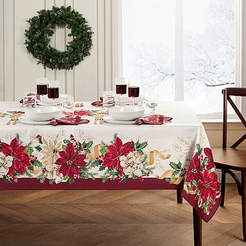 Click here for Elrene Poinsettia Garlands Engineered Tablecloth... prices