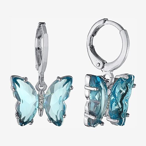 Click here for Silver Plated Aqua Colored Crystal Butterfly Drop... prices