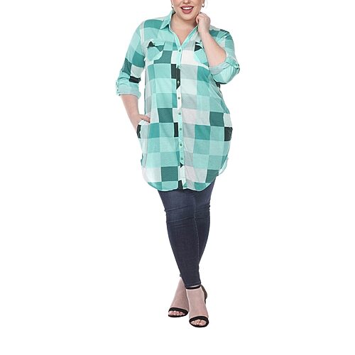 Click here for White Mark Plus Size Plaid Tunic Shirt - Green and... prices