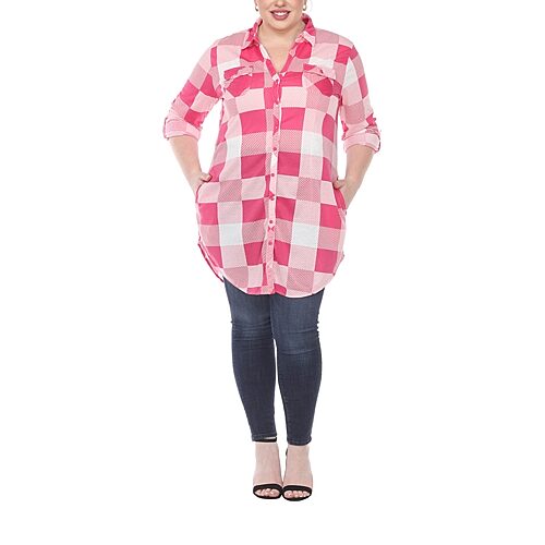 Click here for White Mark Plus Size Plaid Tunic Shirt - Pink and... prices