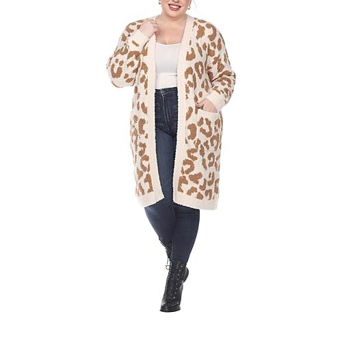Click here for White Mark Plus Size Leopard Print Open Front Sher... prices